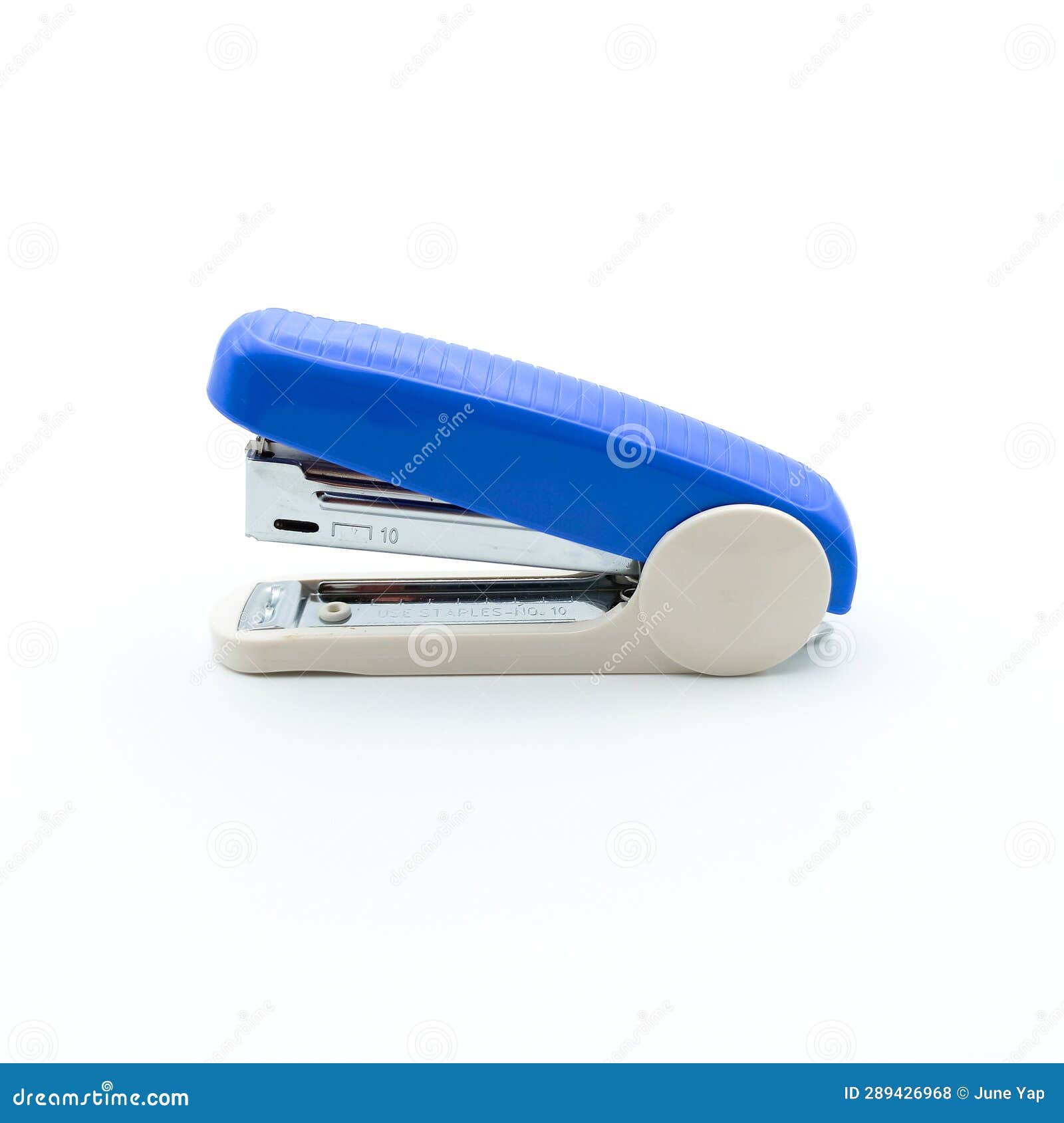 White and Blue Plastic Stapler Isolated on White Background. Side View ...