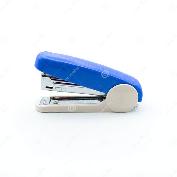 White and Blue Plastic Stapler Isolated on White Background. Side View ...