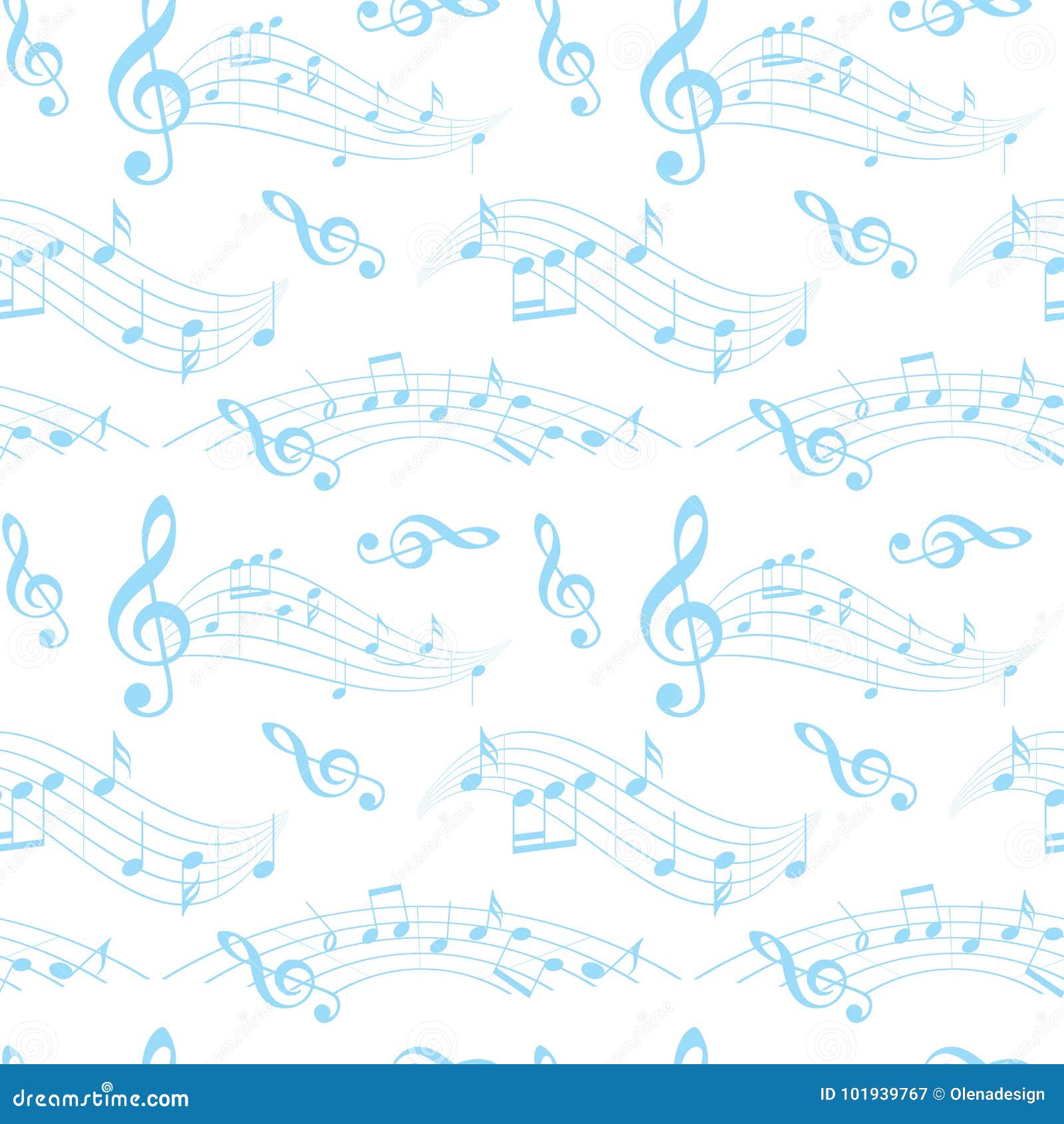 White and Blue Seamless Pattern with Wavy Music Notes - Vector Stock ...