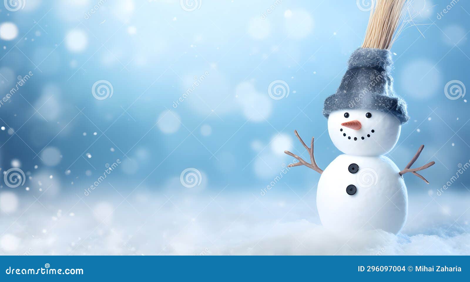 White and Blue Snowman with Broom in Bokeh Panorama Stock Illustration ...