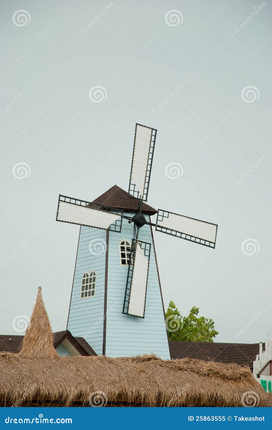 White and blue windmill stock image. Image of blue, landscape - 25863555