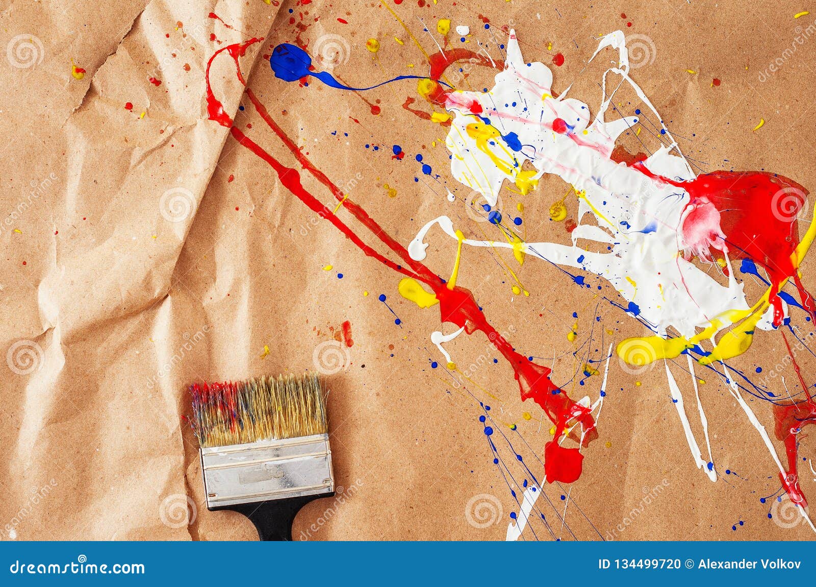 White and Blue and Yellow and Red Blemish and Brash on the Paper Stock ...