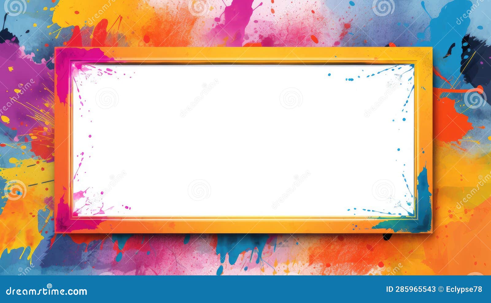 White Board in the Center of a Colorful Vibrant Frame with Splashes ...