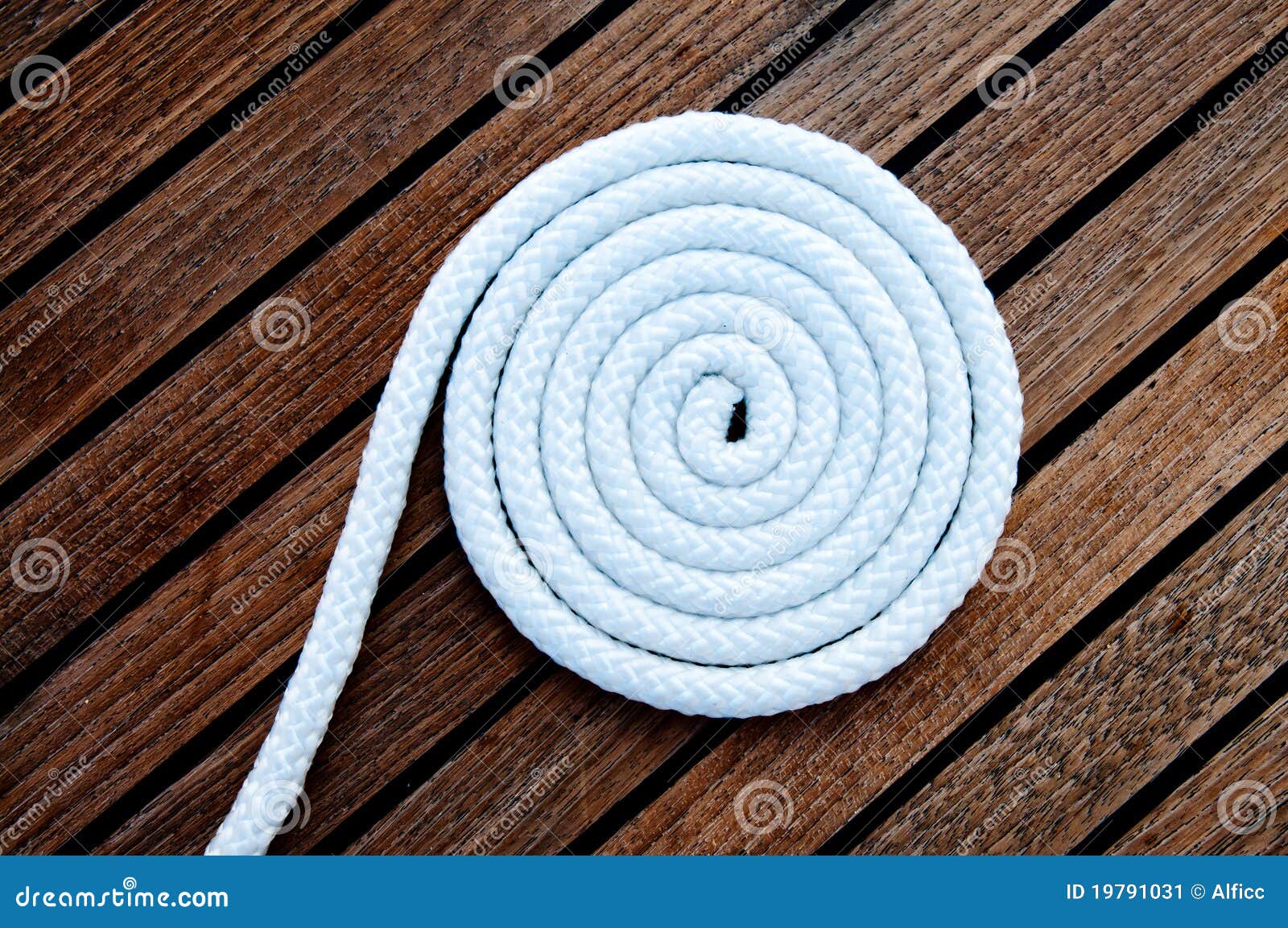 White Boat Rope Coiled on the Deck Stock Image - Image of detail, pier ...