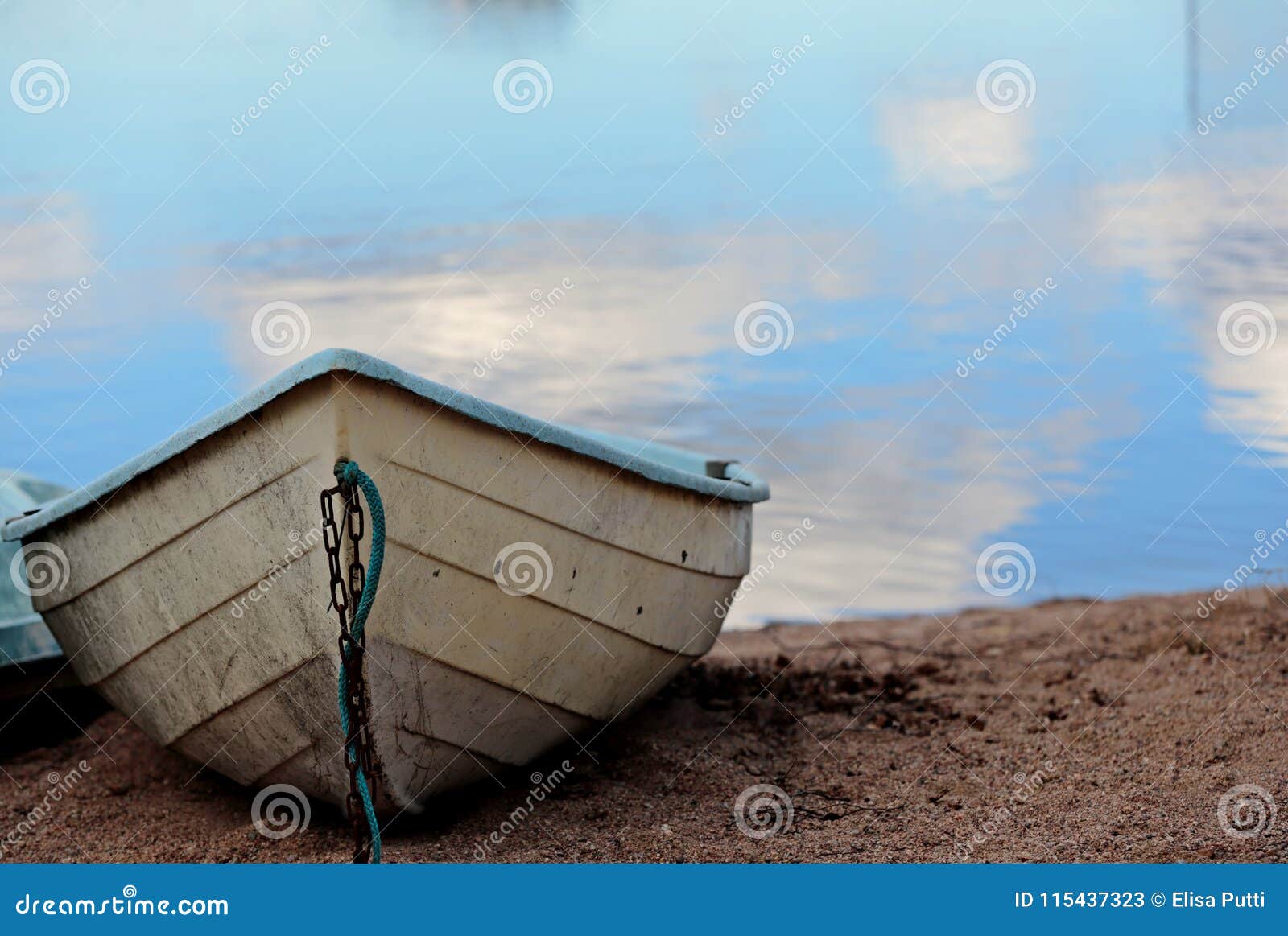 Light Blue Sky and White Row Boat Stock Image - Image of nature, beach ...