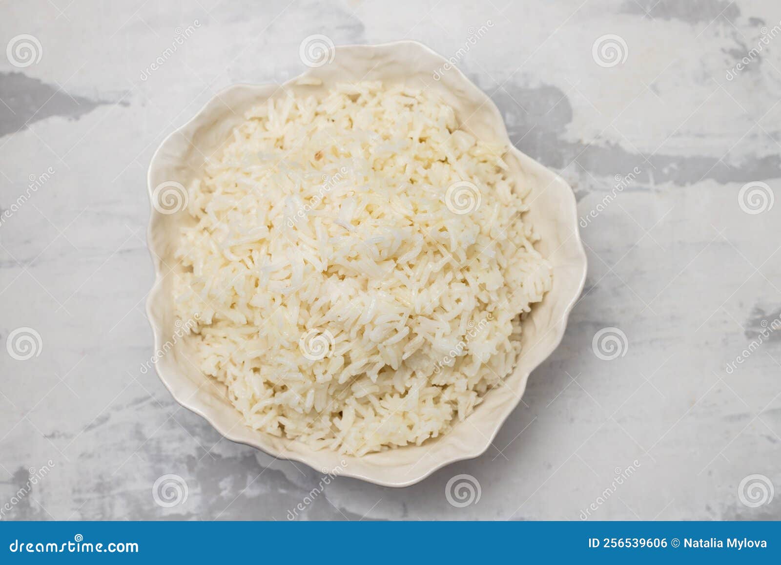 White Boiled Rice in Beautiful Bowl on Ceramic Stock Photo - Image of ...