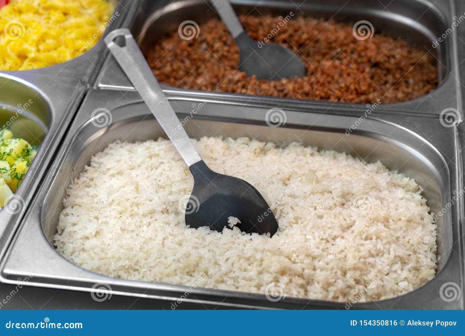 White Boiled Rice in a Metal Container. Canteen, Catering Stock Photo ...
