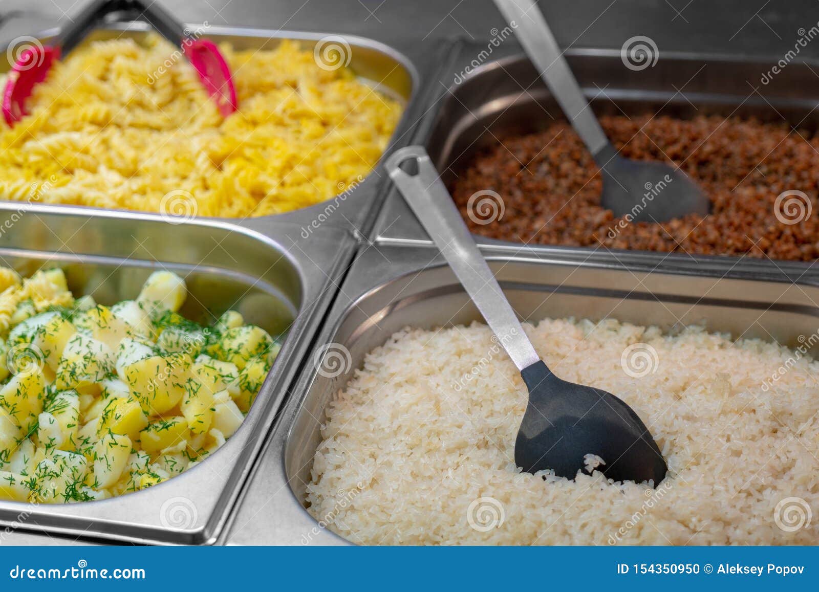 White Boiled Rice in a Metal Container. Canteen, Catering Stock Photo ...