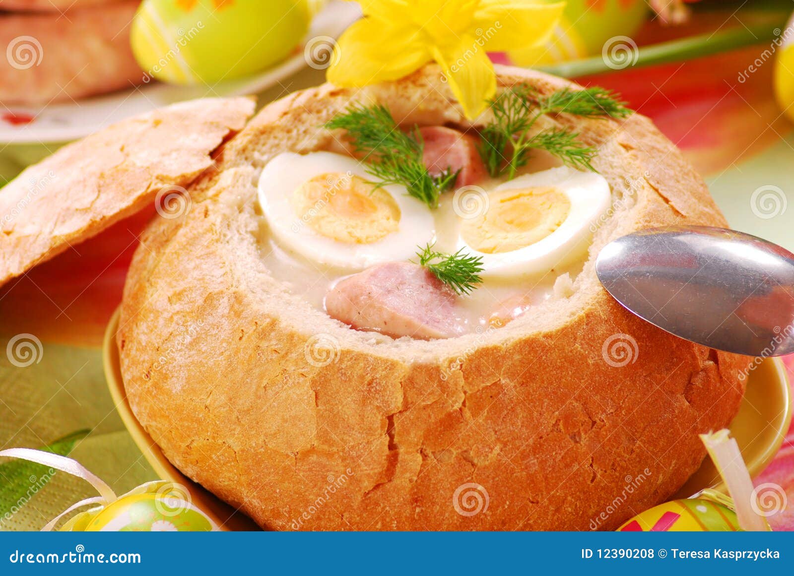 White Borscht in Bowl of the Bread Stock Photo - Image of sausage, bowl ...