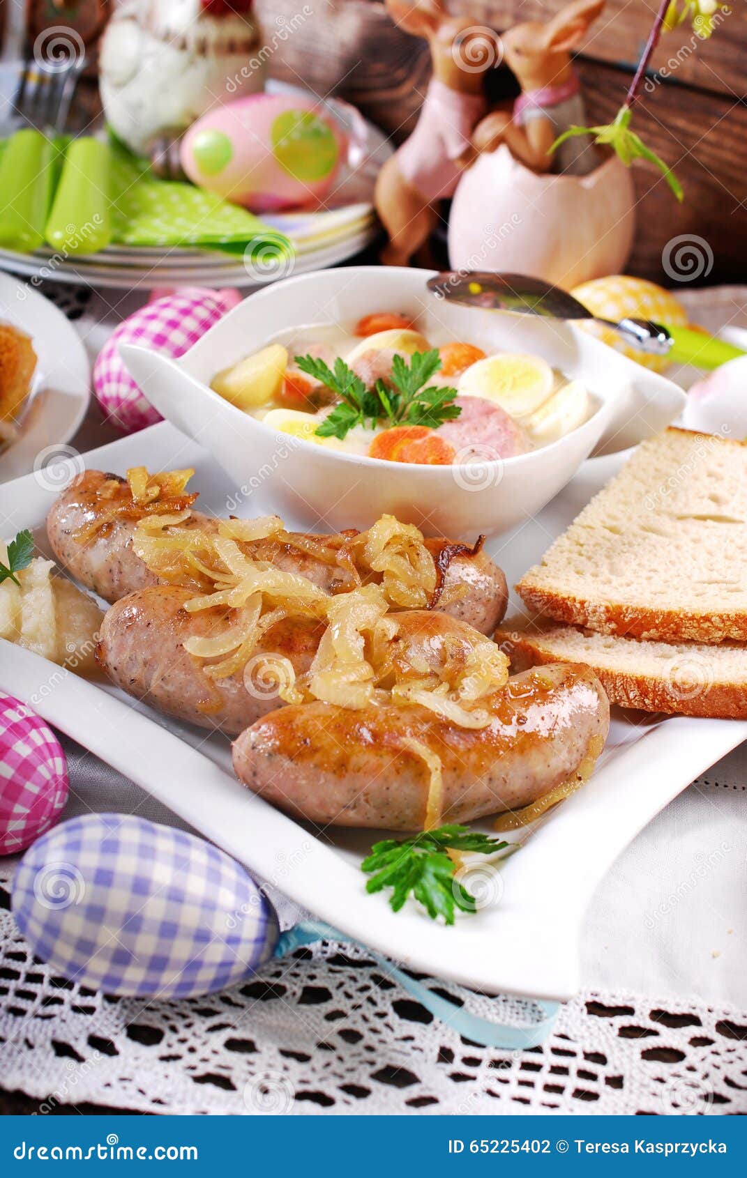 White Borscht and Roasted Sausage on Easter Table Stock Photo - Image ...