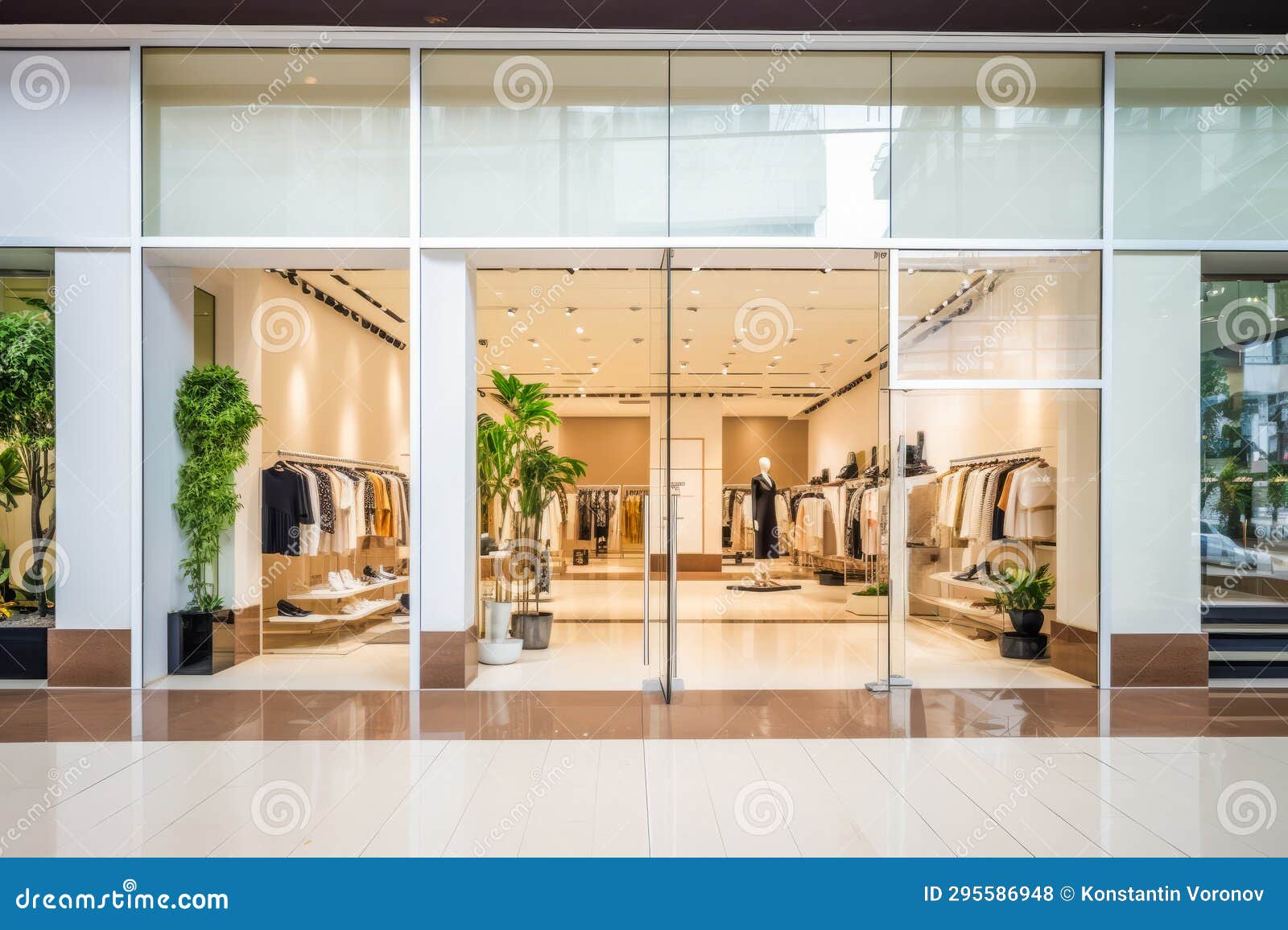 White Boutique Storefront, Glass Facade, Mall Interior. Stock Photo ...