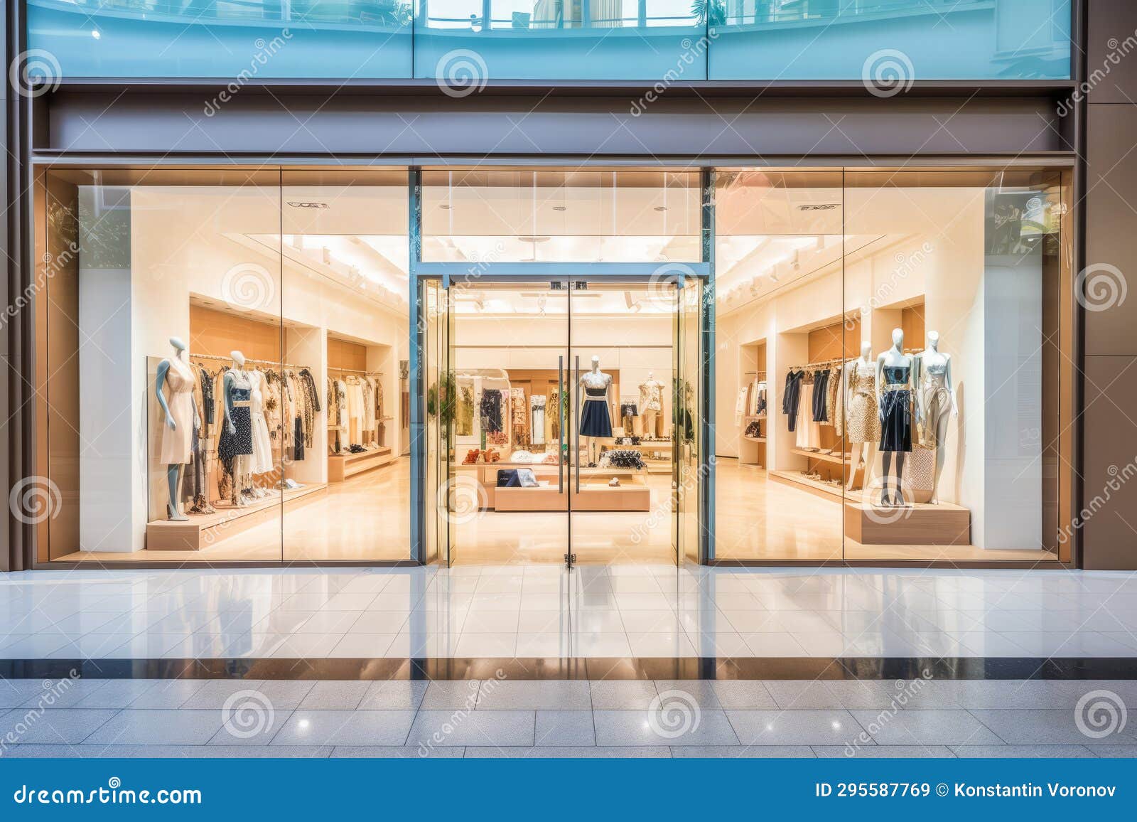 White Boutique Storefront, Glass Facade, Mall Interior. Stock Image ...