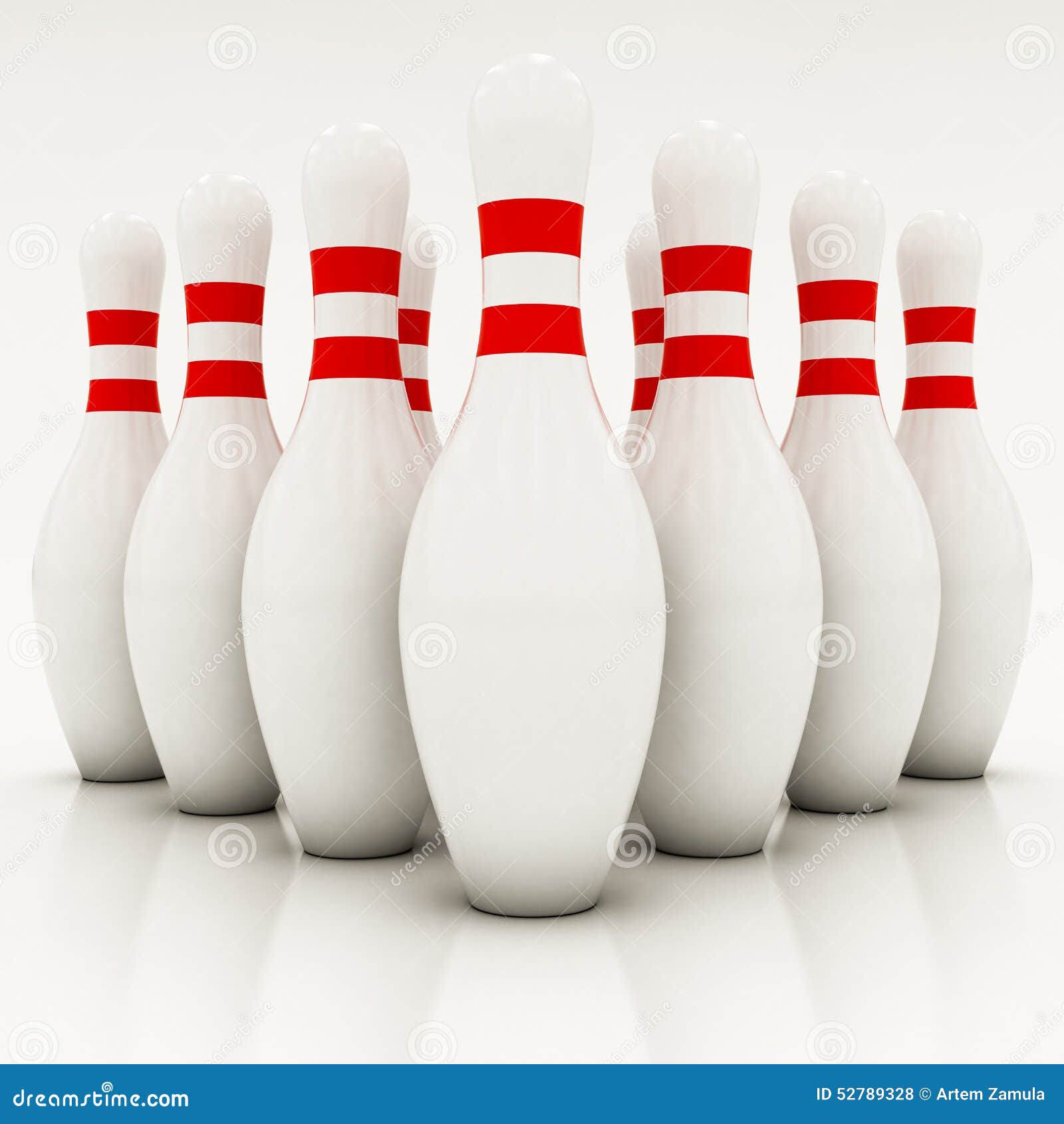 White Bowling Pins In Form Of Triangle And Bowling Ball On Blue ...