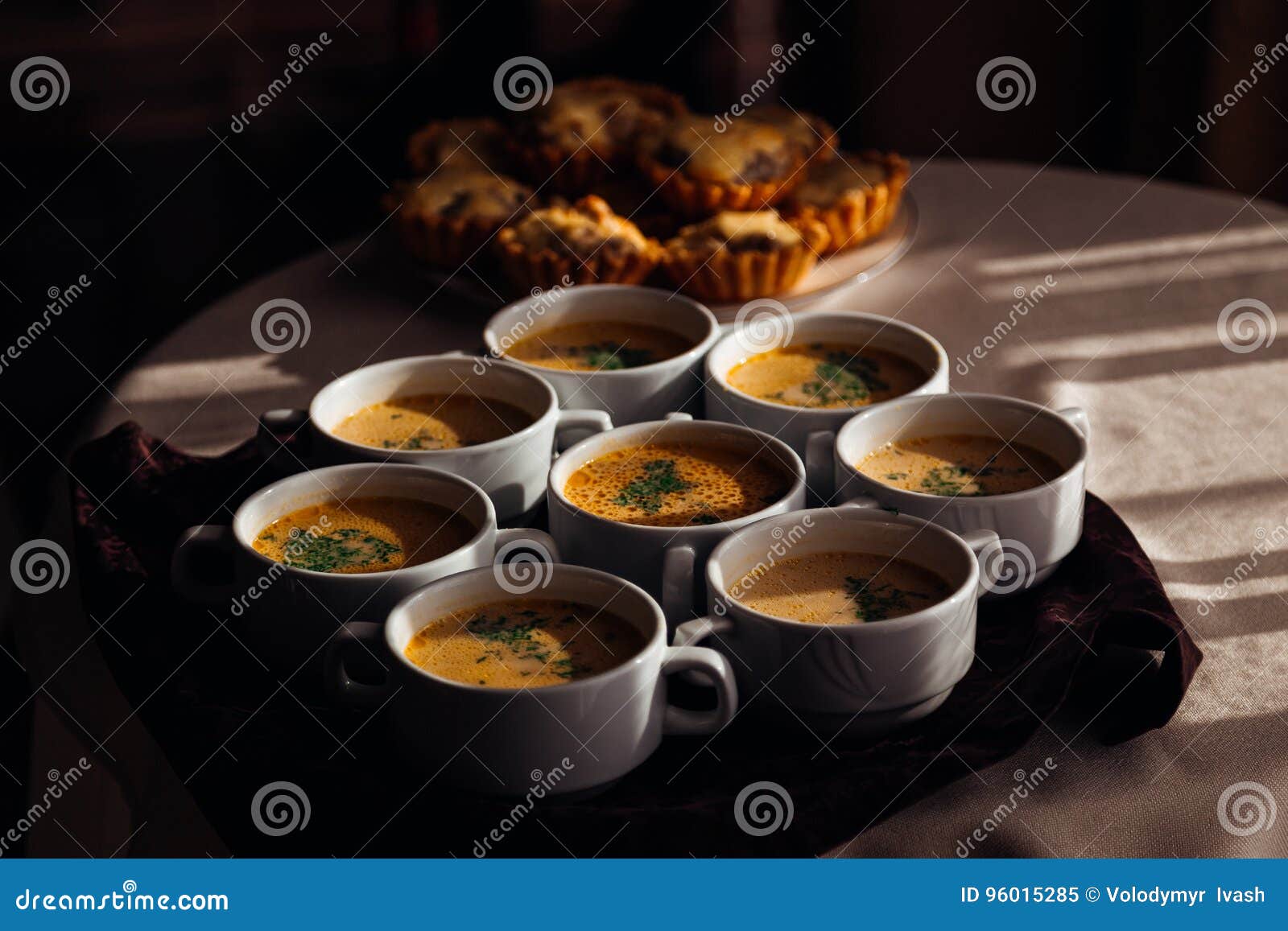 White Bowls with Soup Stand on the Black Tray Stock Image - Image of ...