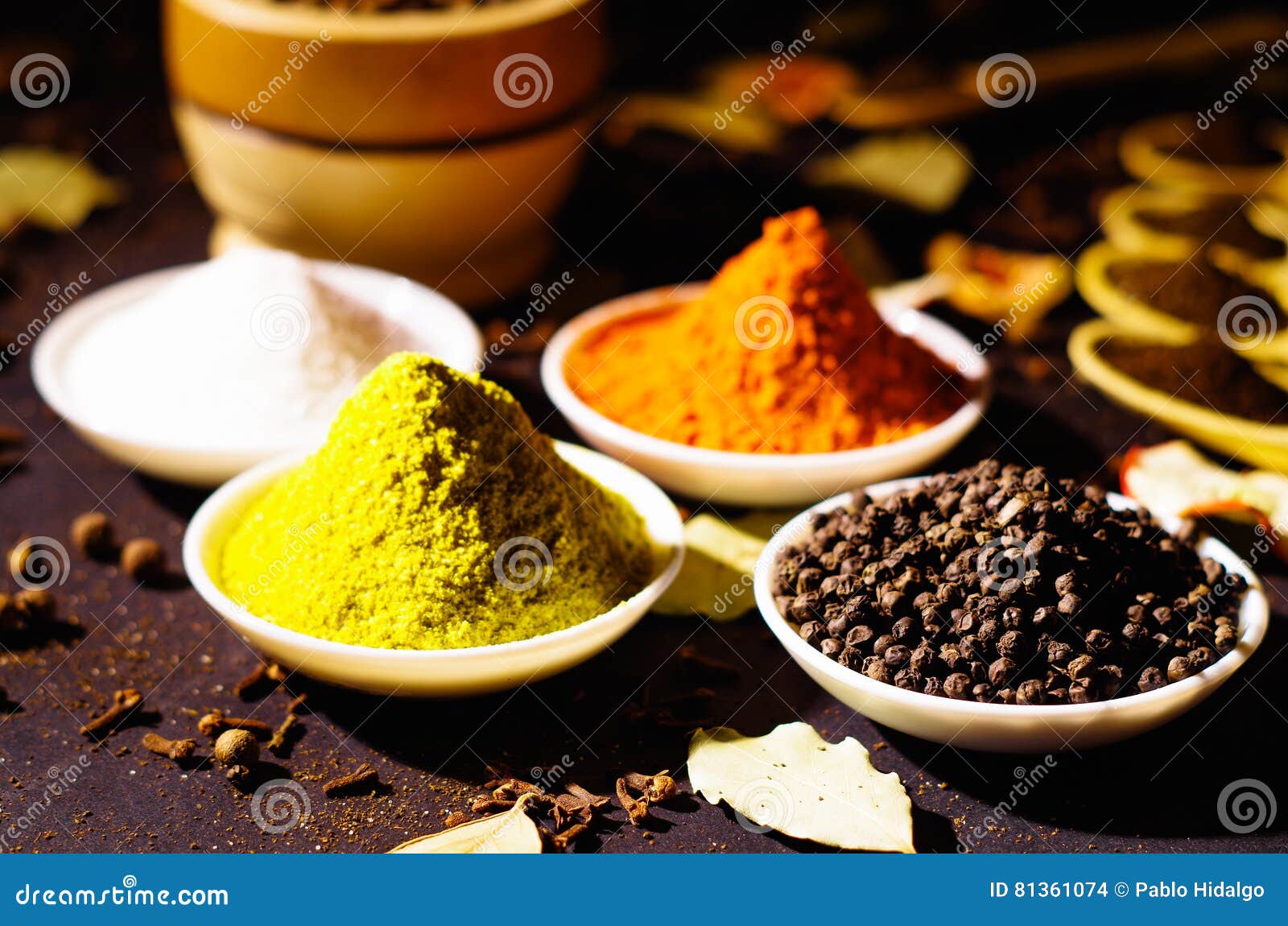 White Bowls Spread Out with Different Colorful Spices Inside, Beautiful ...