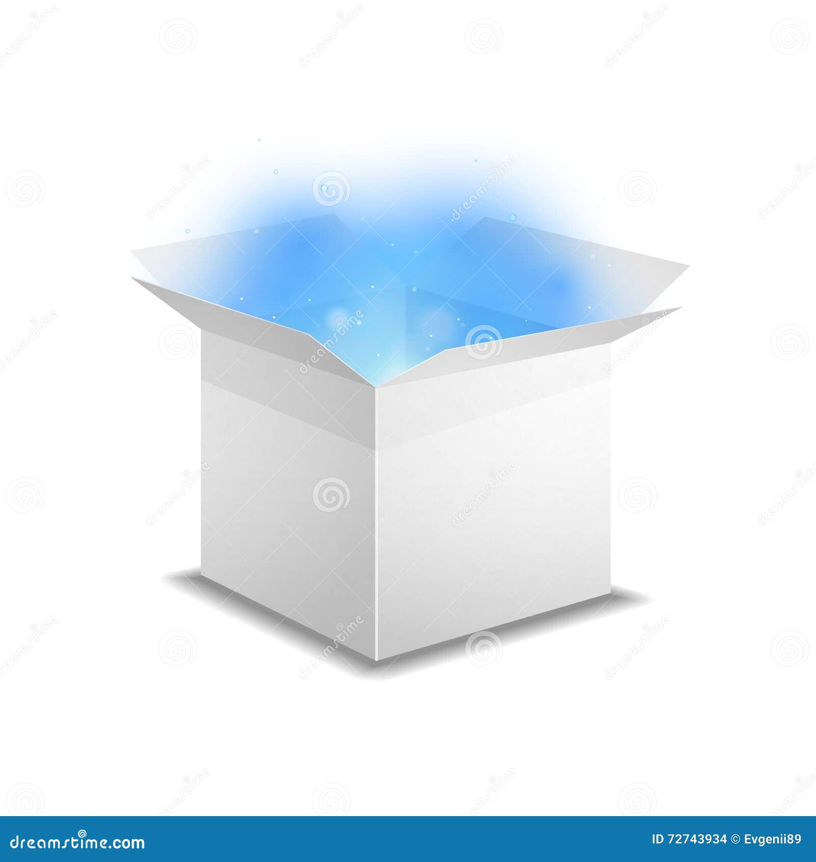 White Box with Blue Magic Light Inside, on White Stock Illustration ...