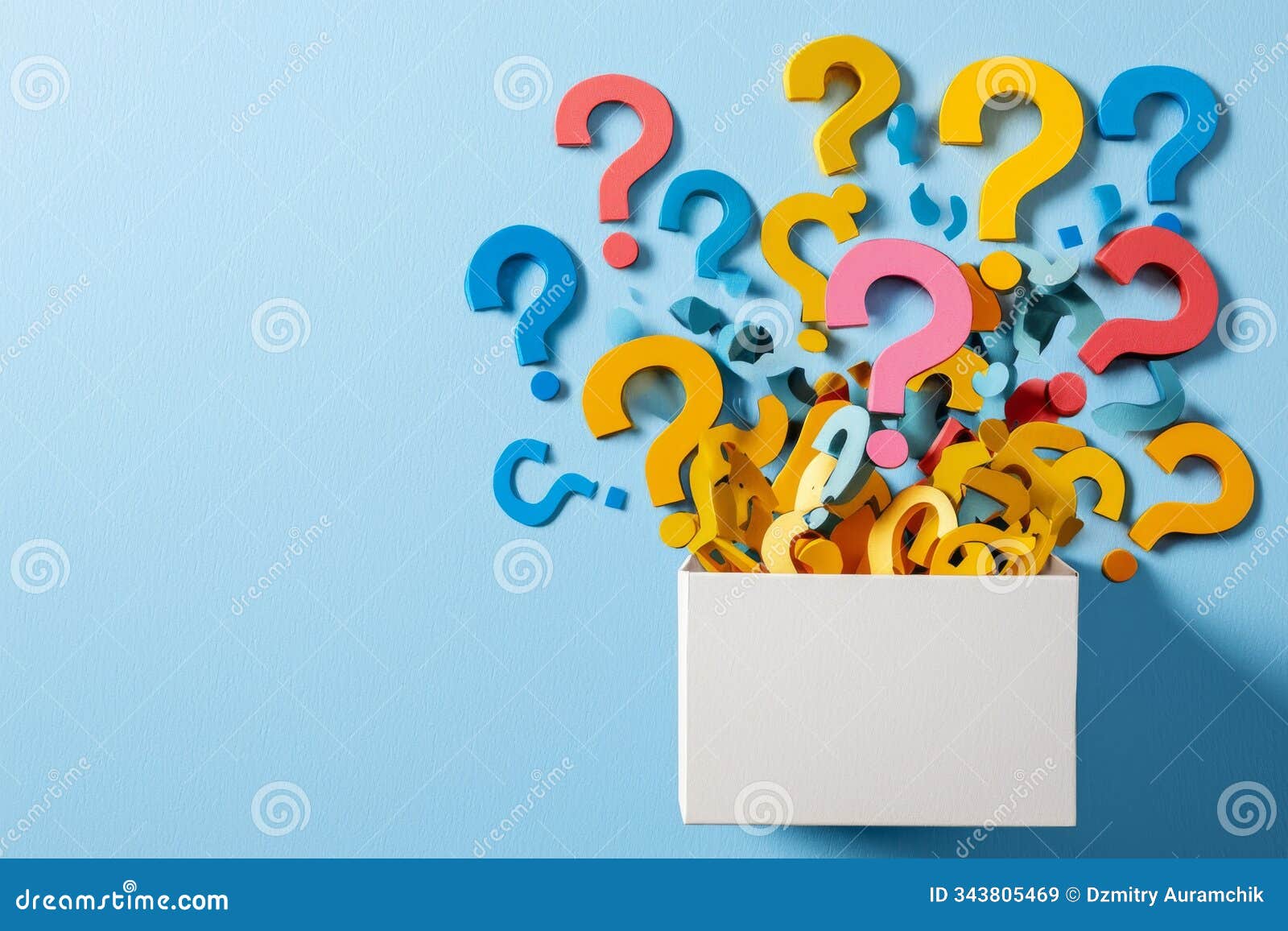 From a White Box, Colorful Question Marks Emerge Stock Image - Image of ...