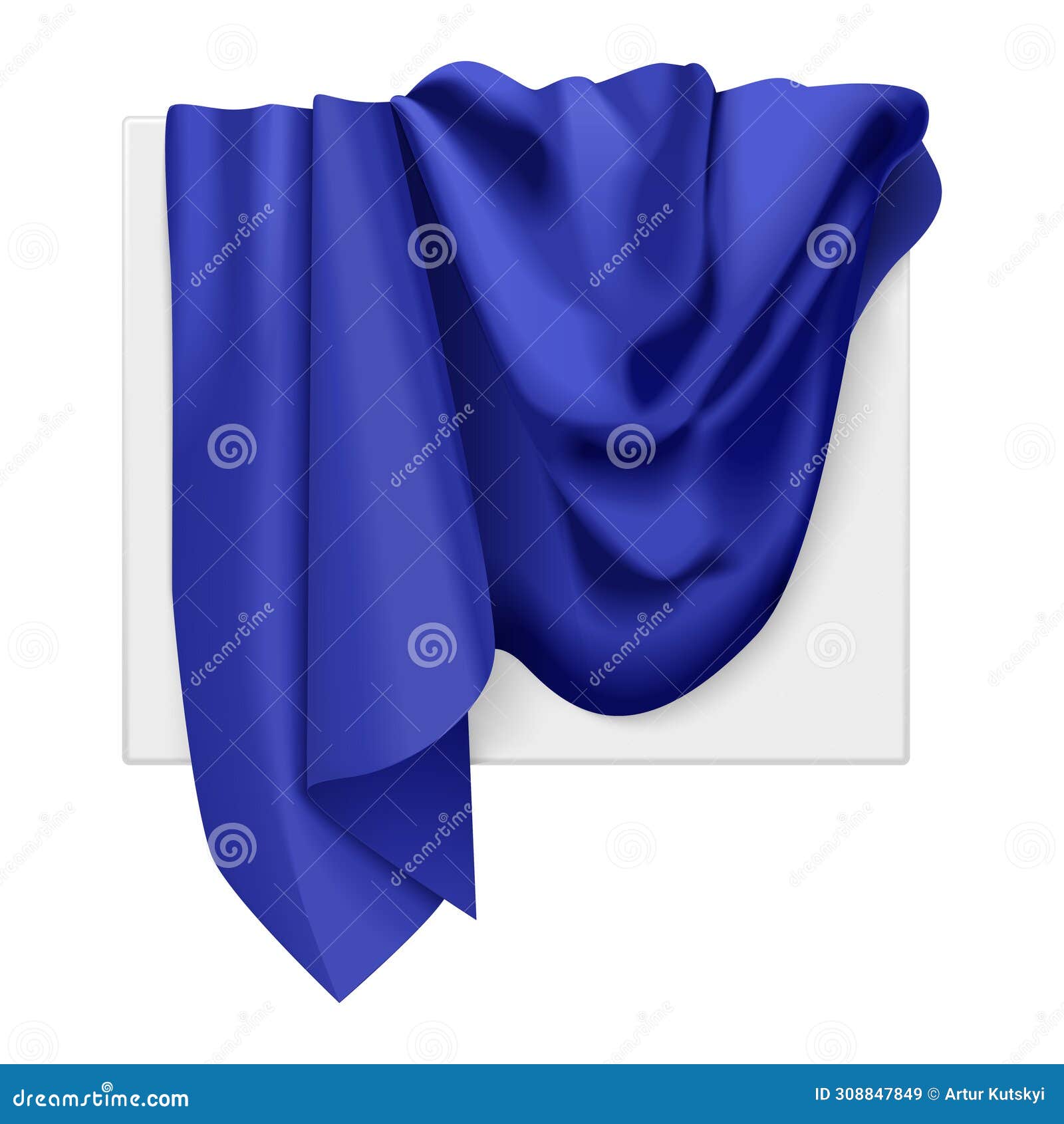 White Box Covered with Blue Silk, 3D Hidden Board Under Draped Satin ...