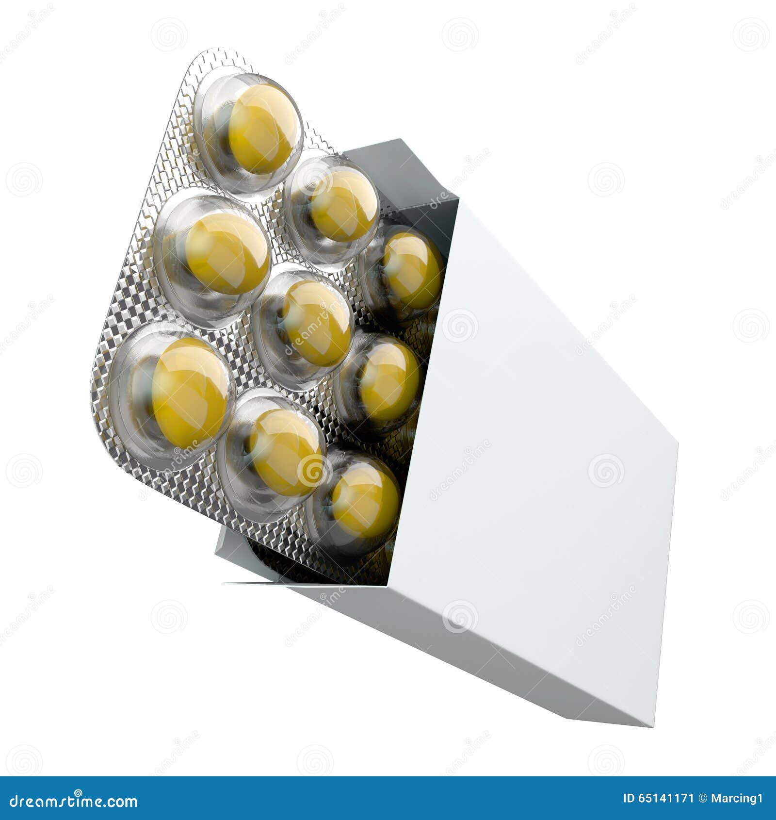 White Box Filled with Yellow Pills in Blister Stock Illustration ...