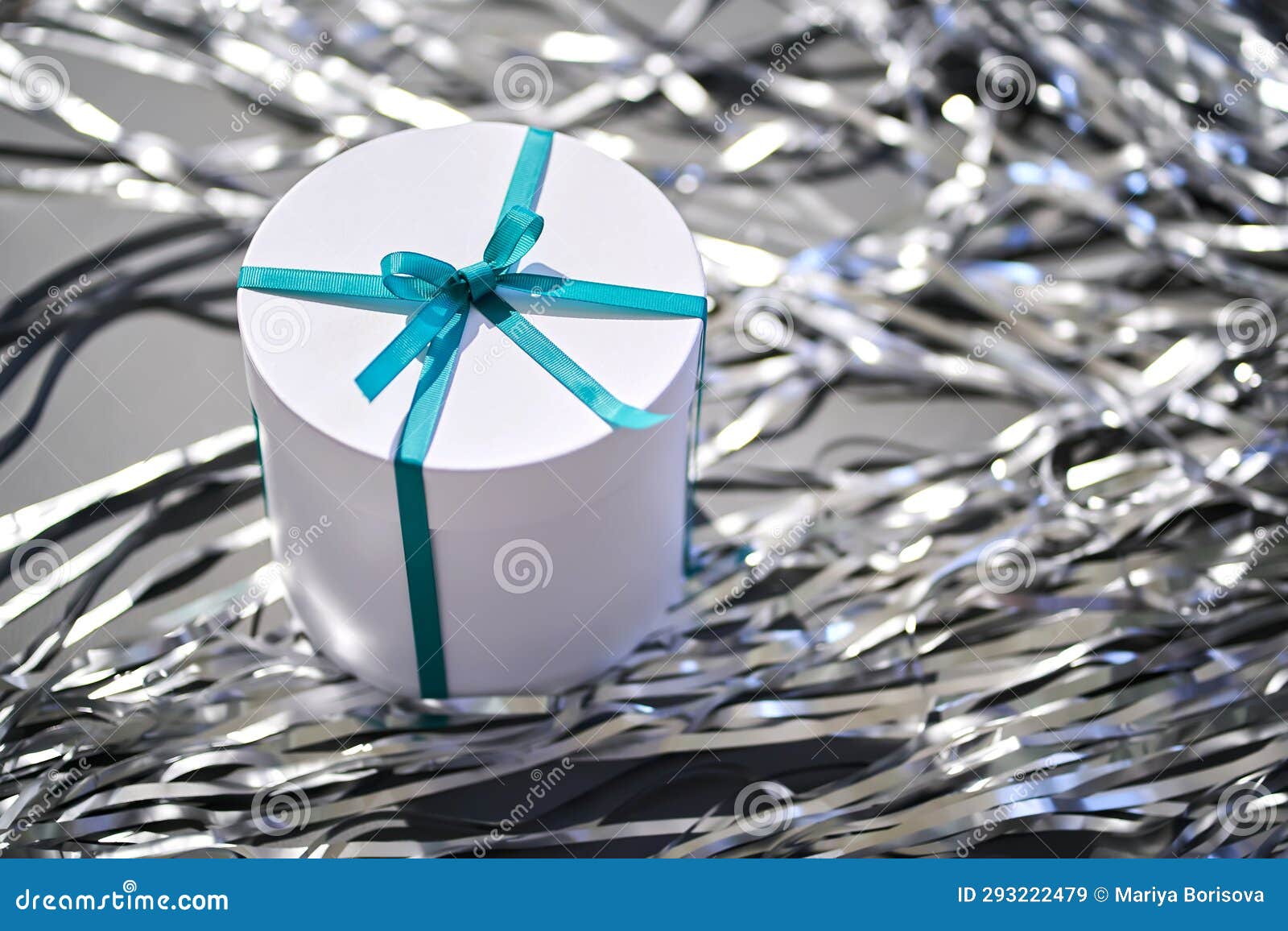 White Box with a Gift in Tinsel. Stock Image - Image of copyspace, 2025 ...