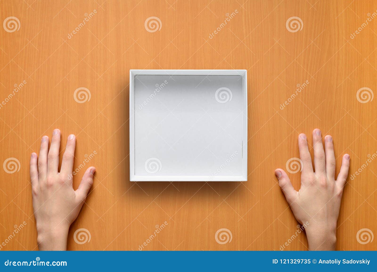 White Box and Hands on Table Stock Image - Image of cardboard, desk ...