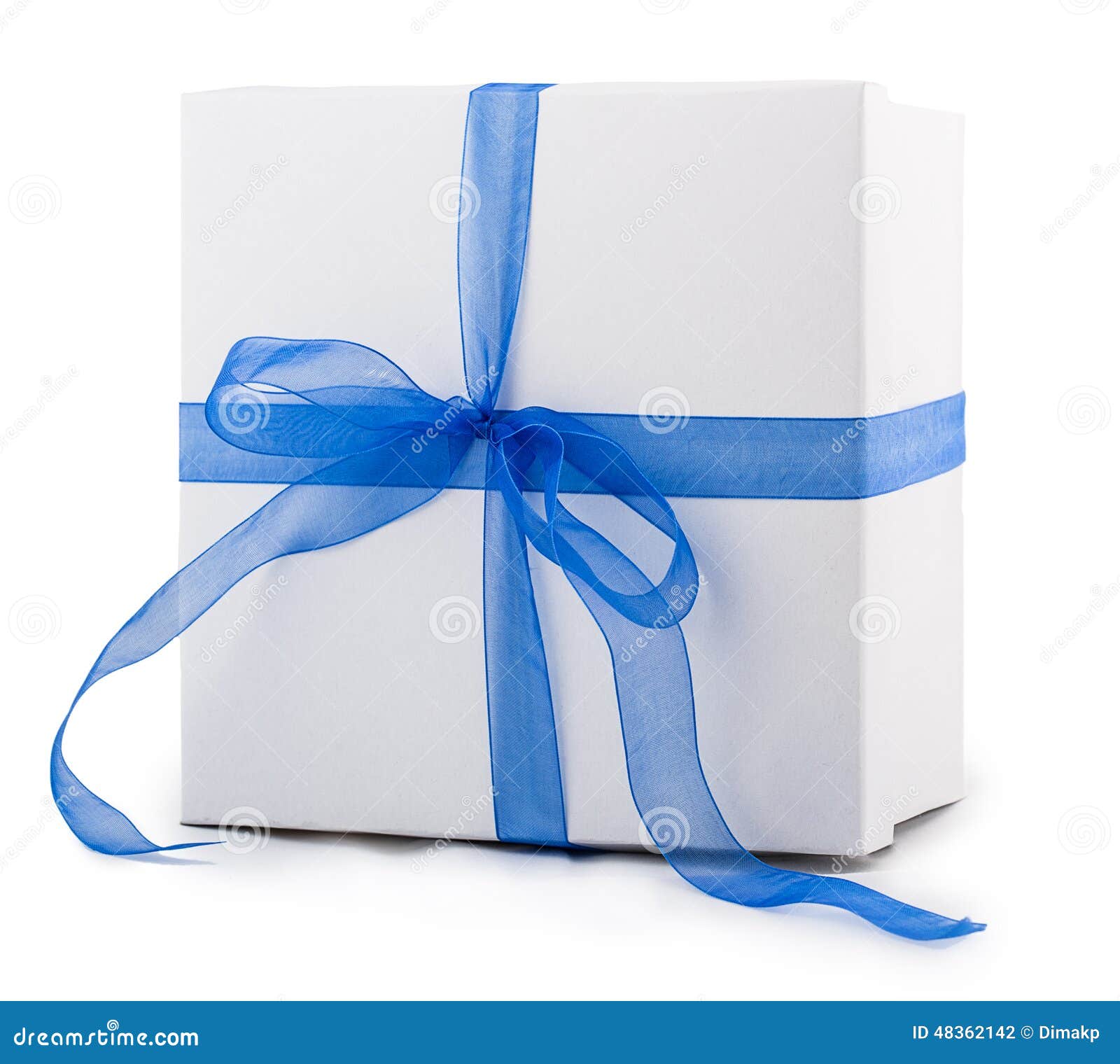 White Box Packing Paper Blue Bow Ribbon Stock Photo - Image of birthday ...