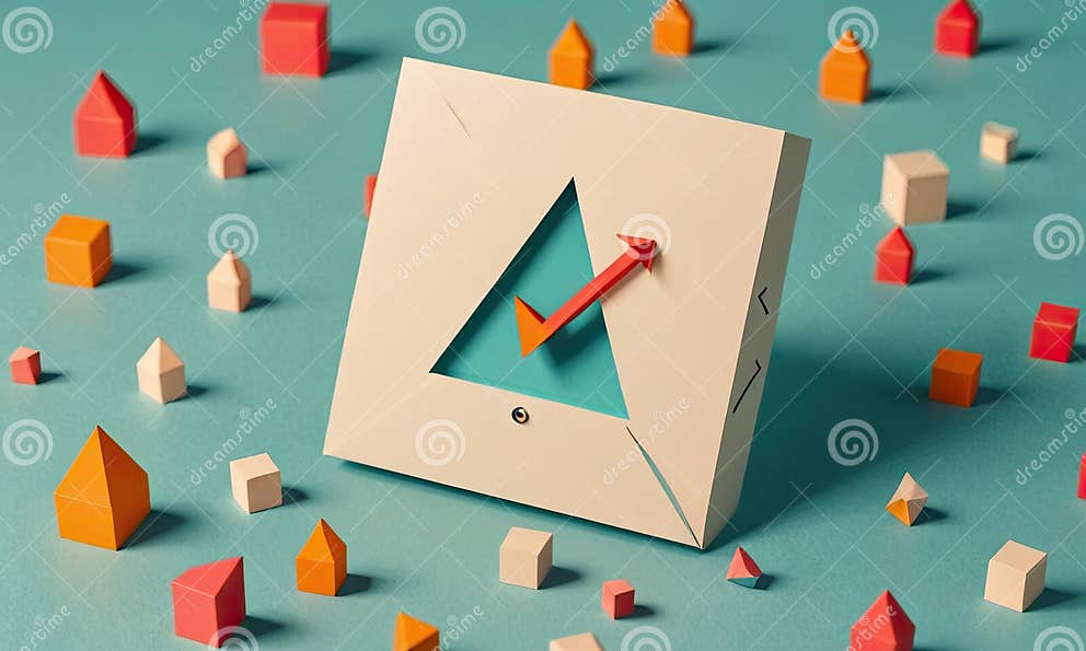 A White Box with a Red and Blue Triangle on it with a Clock on it ...