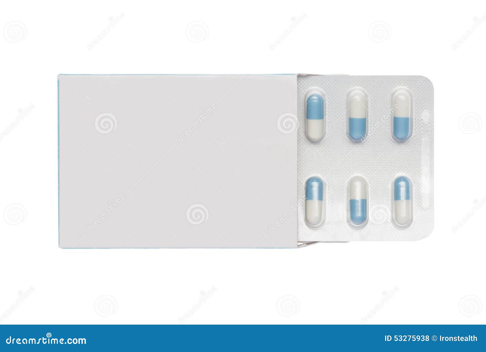 White Box with White-blue Capsules in a Blister Pack Stock Photo ...