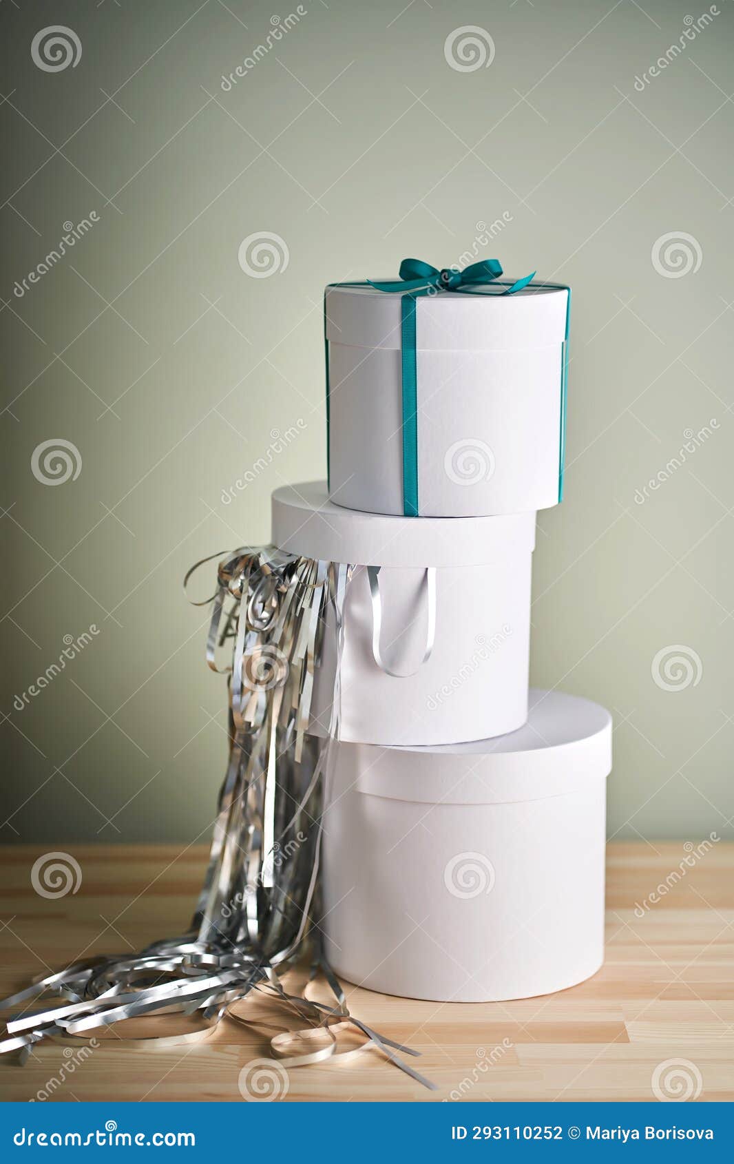 White Boxes with a Gift in Tinsel. Stock Photo - Image of tree ...