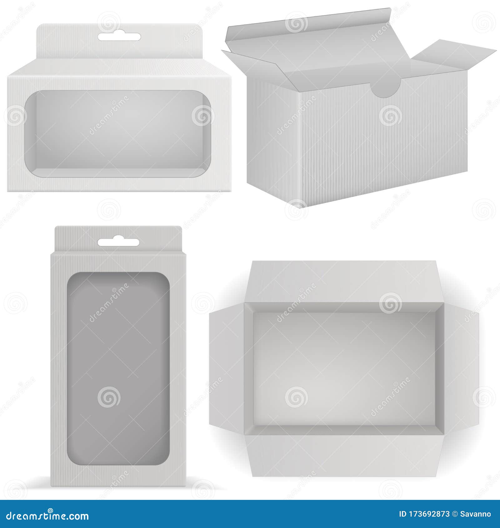 White Boxes with Transparent Side Windows Stock Vector - Illustration ...