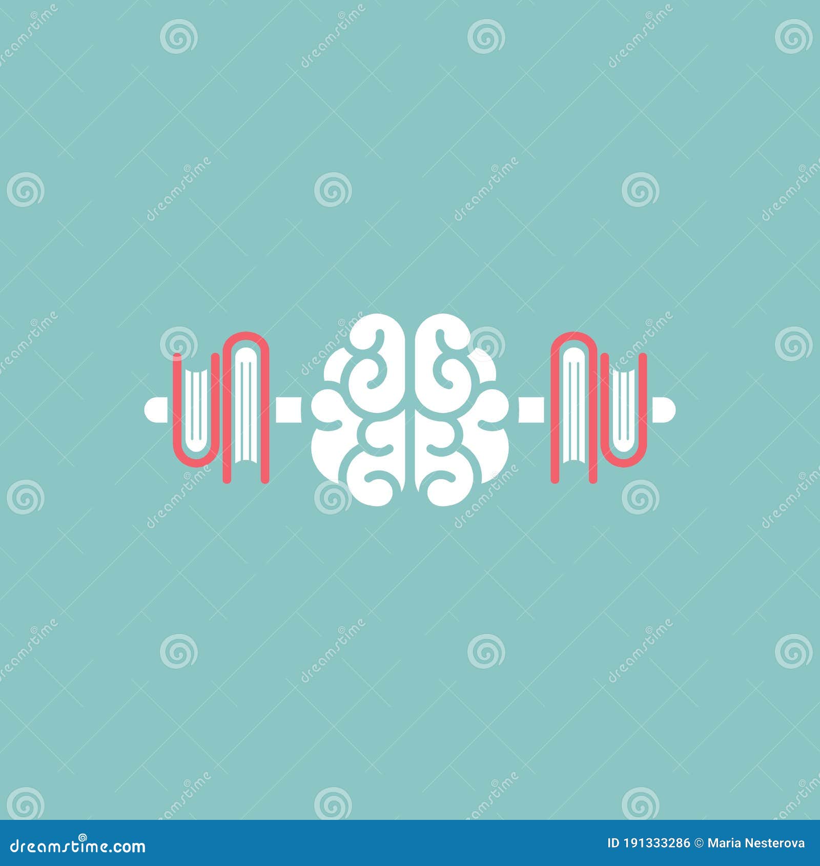 White Brain with Books Stack As Dumbbells Icon. Intellect, Phsychology ...