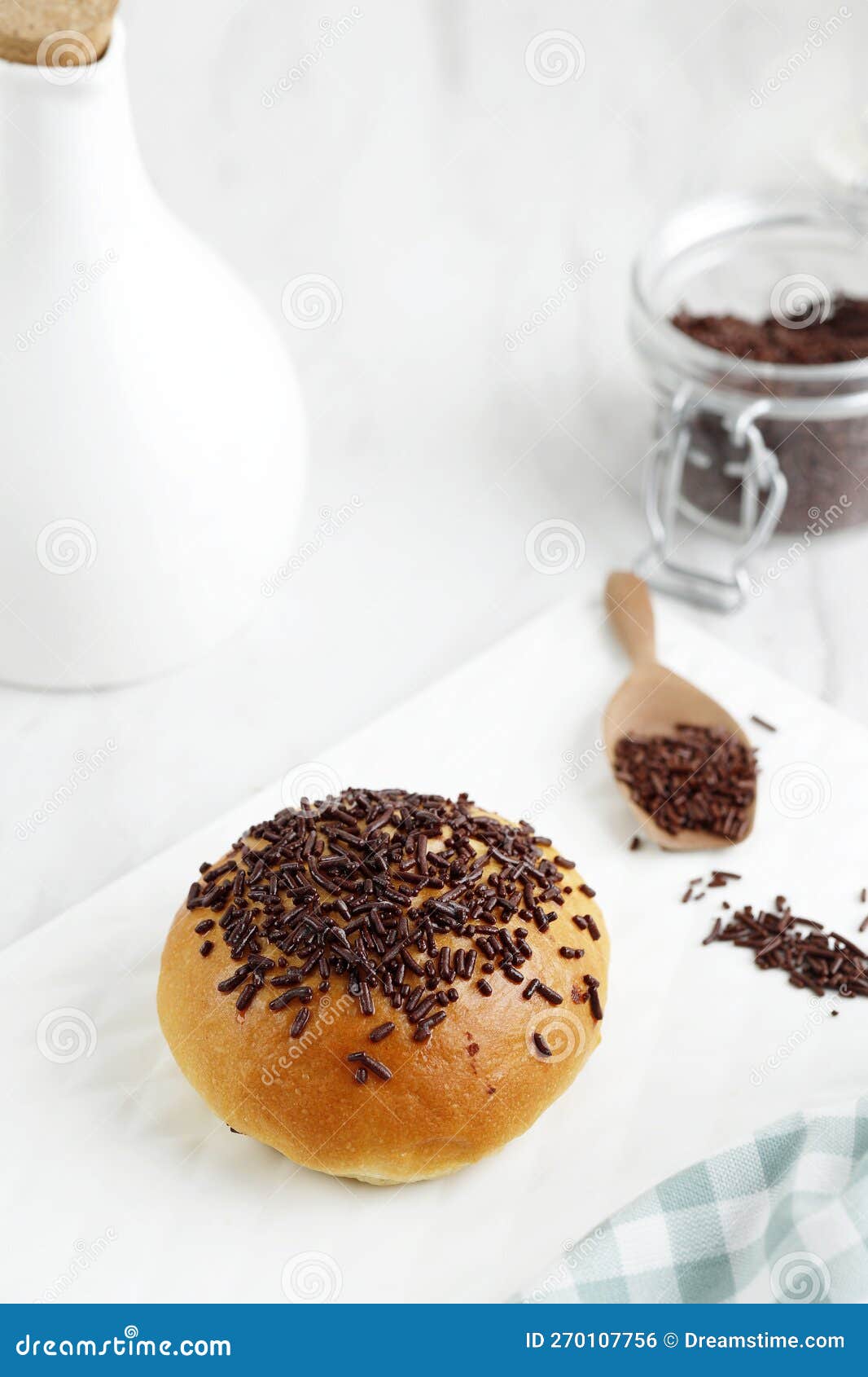 White Bread Bun with Chocolate Sprinkle or Meses Stock Photo - Image of ...