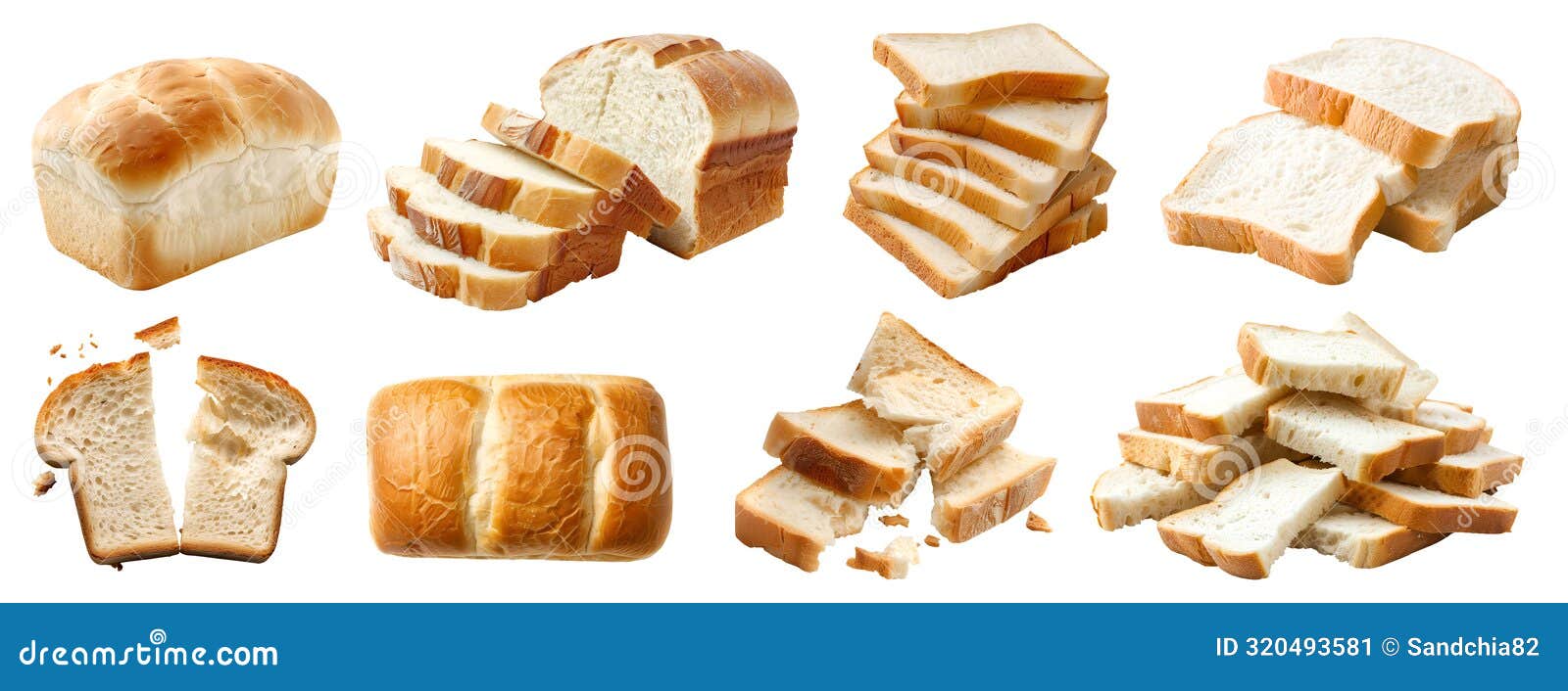 White Bread Bun Loaf Slice on Transparent Cutout, PNG File. Many ...