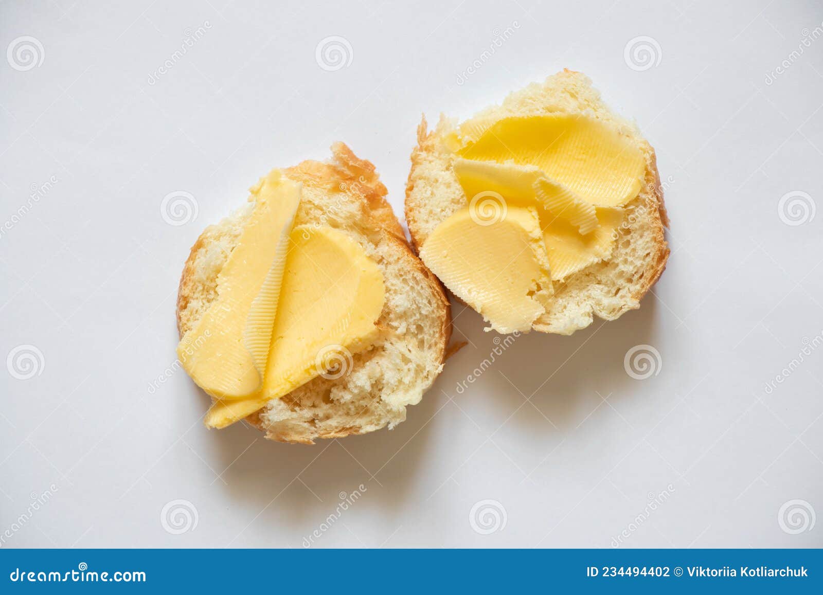 White Bread with Butter on a White Background, a Slice of Bread and ...