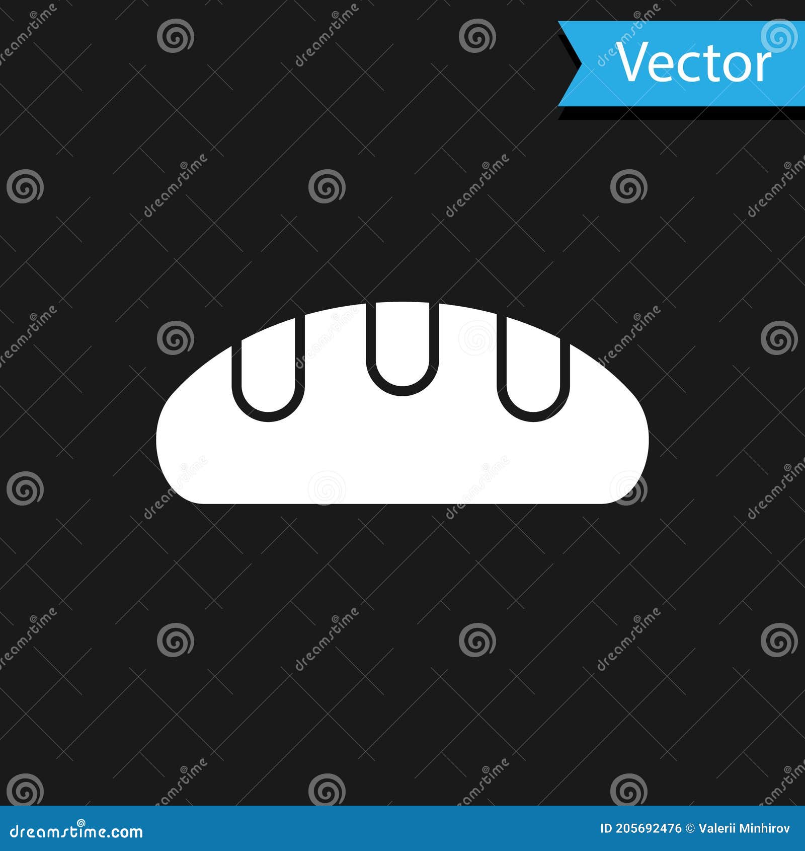 White Bread Loaf Icon Isolated on Black Background. Vector Stock Vector ...