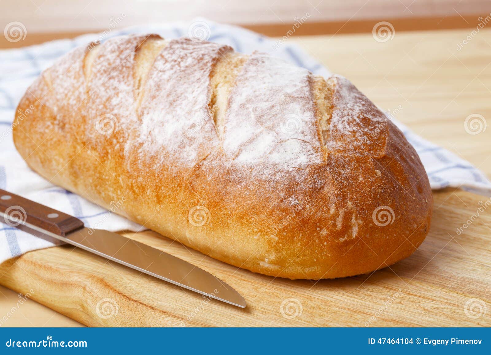 White Bread Loaf on Wooden Table Stock Photo - Image of calorie, board ...