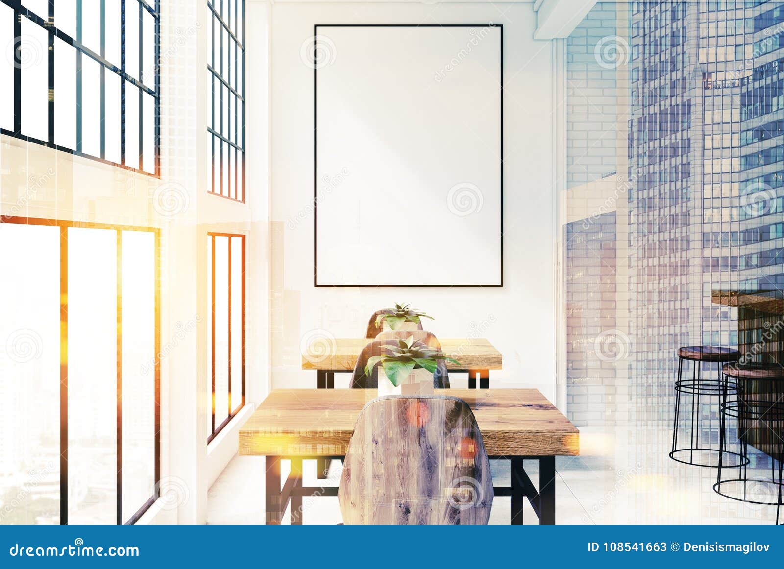 White and Brick Bar Interior Poster Close Up Toned Stock Illustration ...