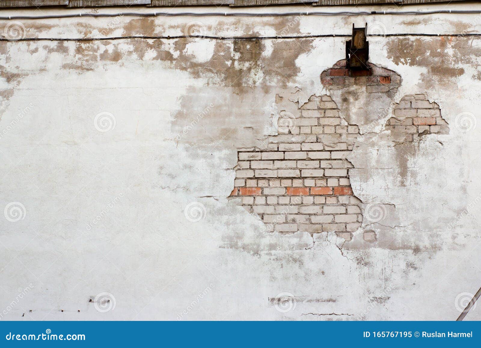 White Brick Plastered Wall Crumbling Plaster, Visible White and Part of ...