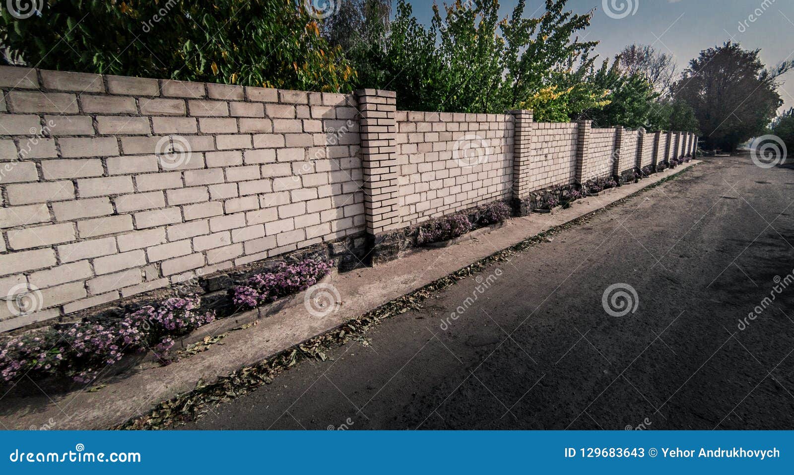 White Brick Brick Wall in a City Street Stock Image - Image of board ...