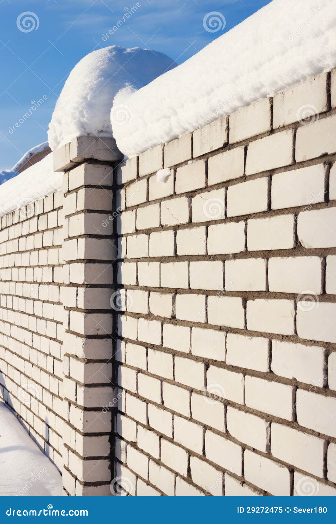 White Brick Wall, Covered with Snow Stock Image - Image of long ...