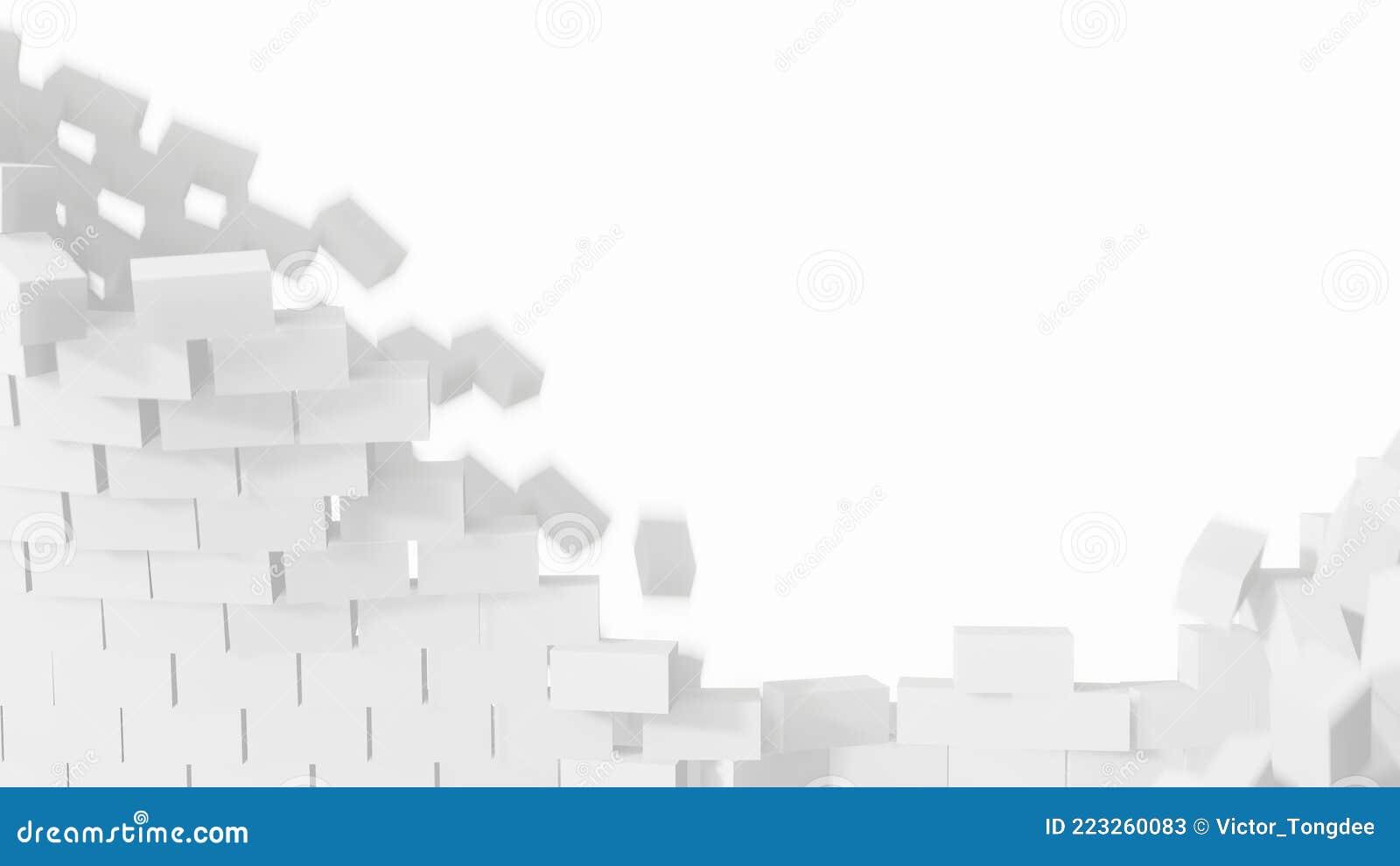 White Brick Wall Falling Apart. Isolated on White Background. 3D ...