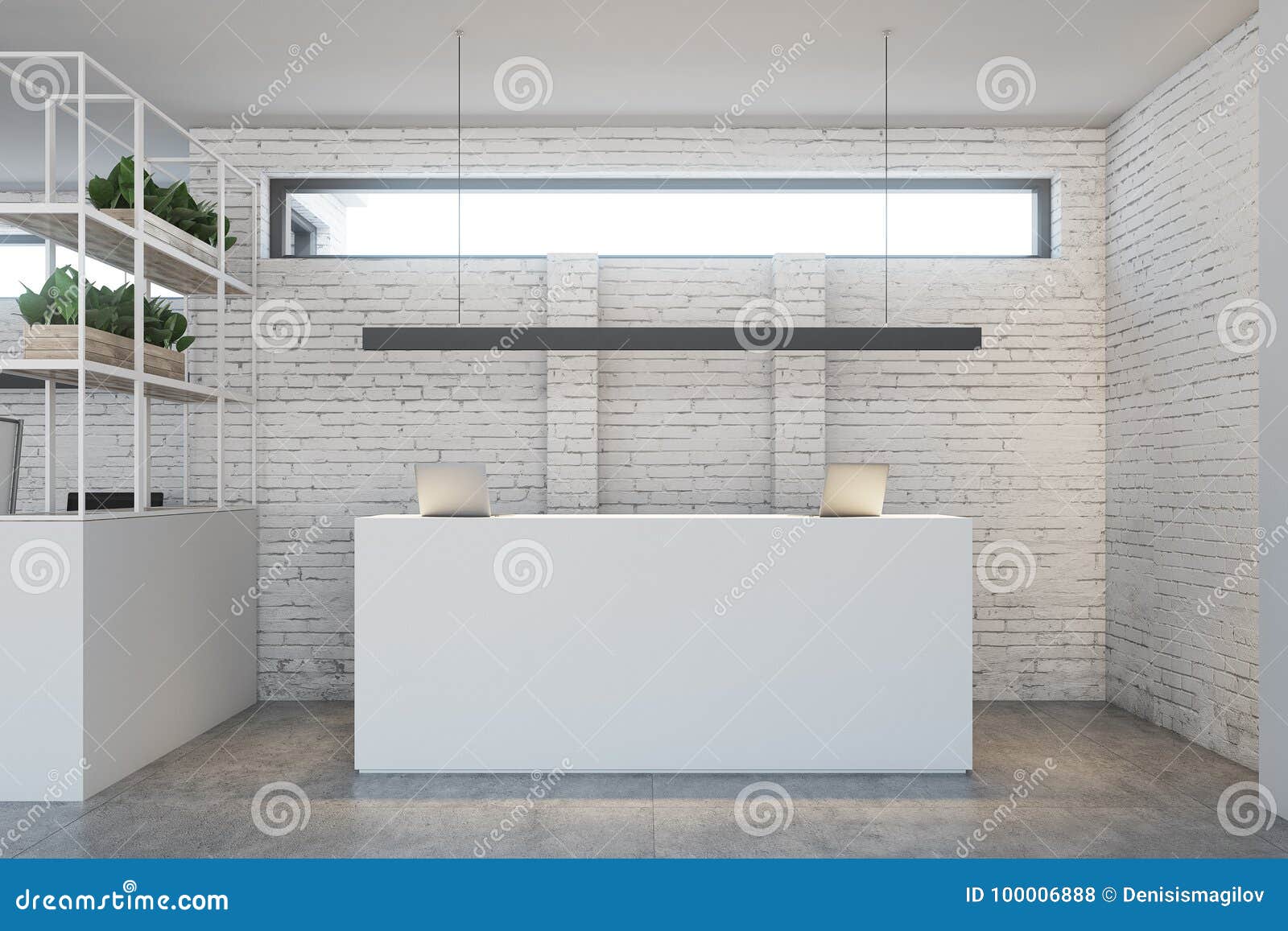 White Brick Wall Office, White Reception Desk Stock Illustration ...