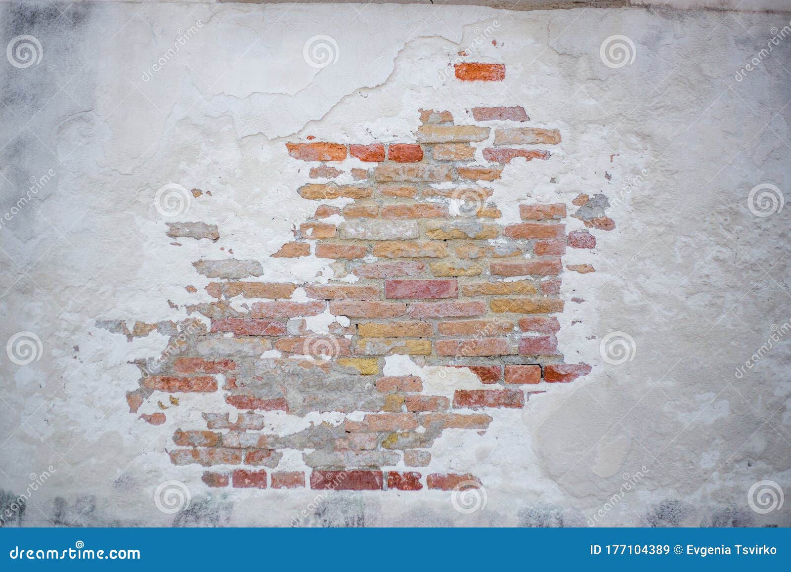 White Brick Wall with Peeling Stucco Stock Image - Image of brick ...