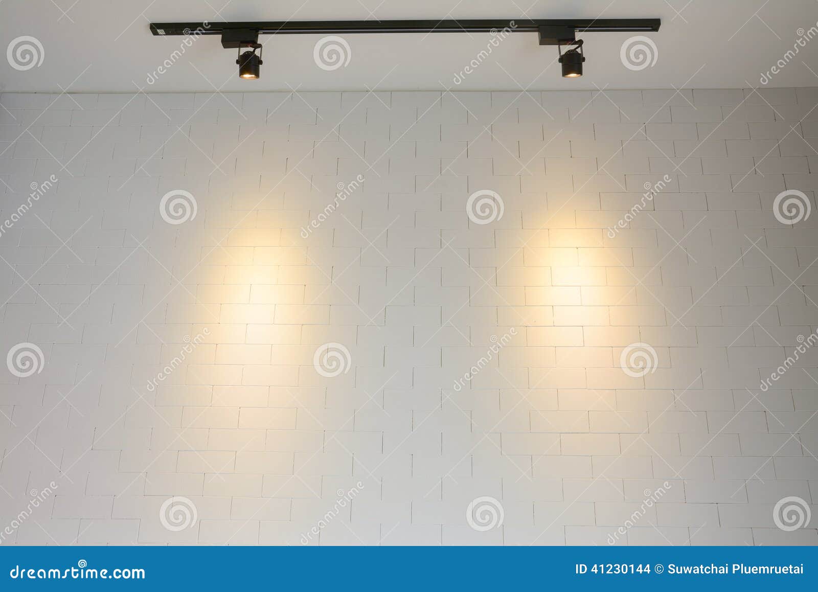 White Brick Wall with Track Light Stock Photo - Image of movable ...