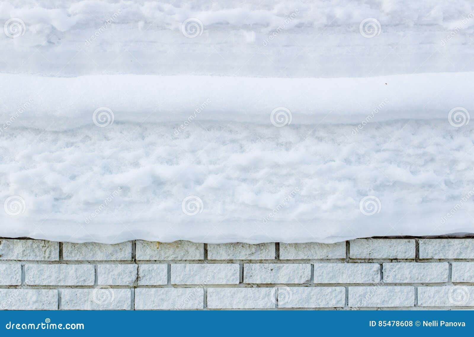 White Brick Wall Under Snow in Winter. Background Stock Photo - Image ...