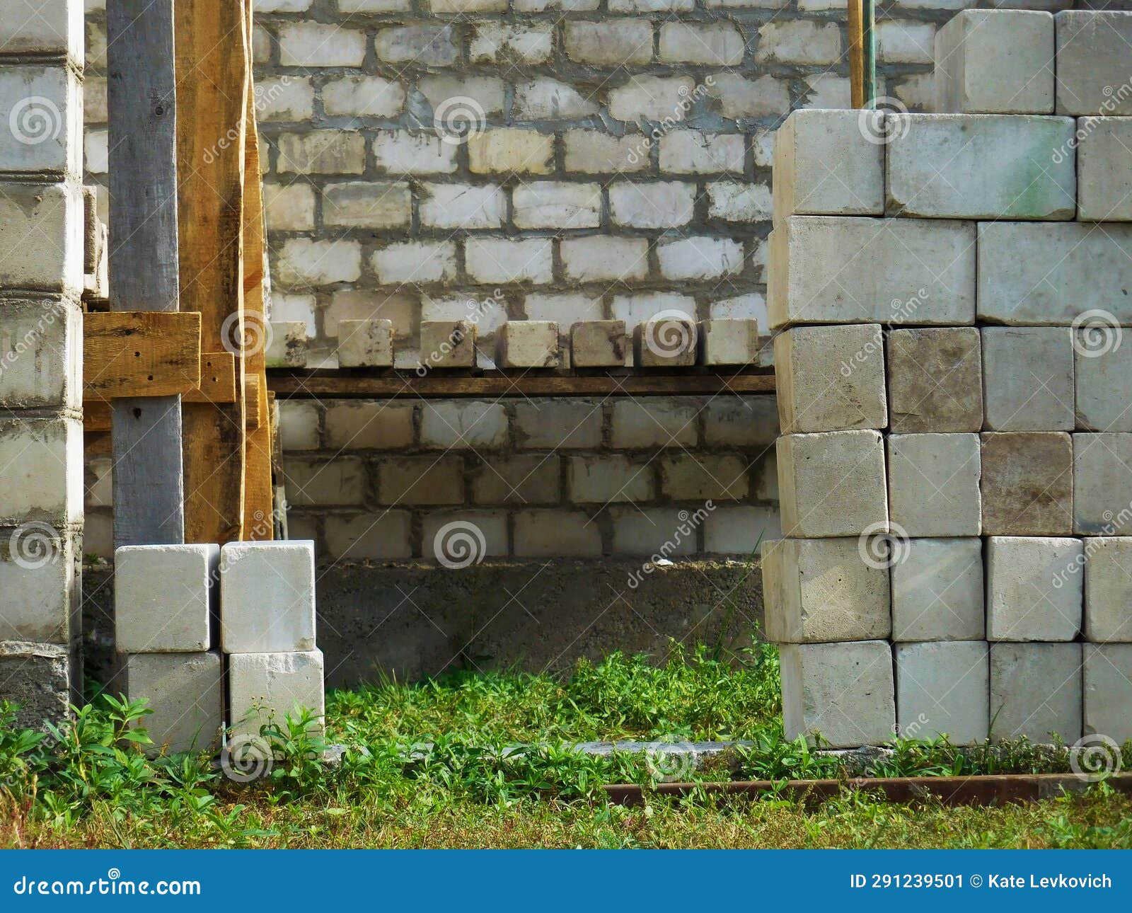 White Bricks for Building Stand on Grass Stock Image - Image of cement ...