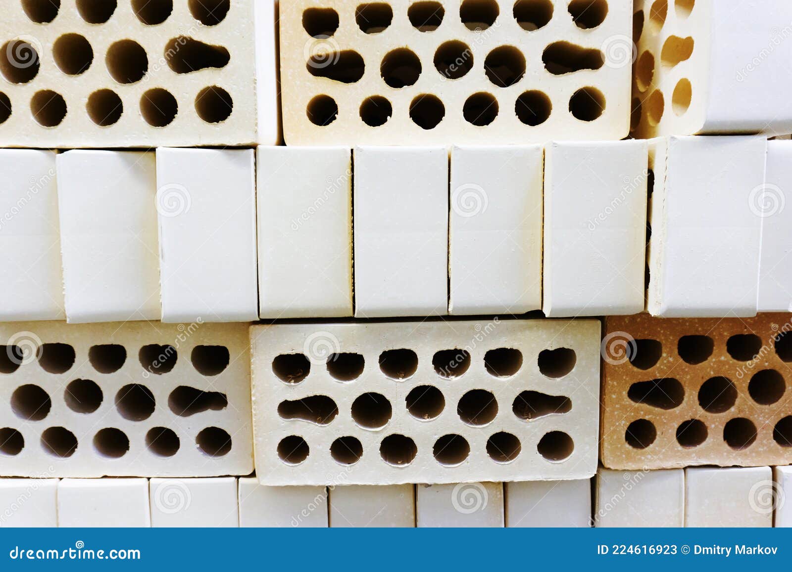 White Bricks with a Round Hole. Close-up Stock Image - Image of ...