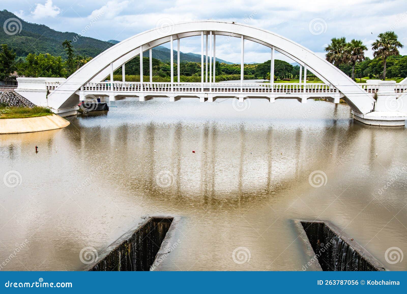 White Bridge Above Mae Tha River Stock Photo - Image of merge, landmark ...