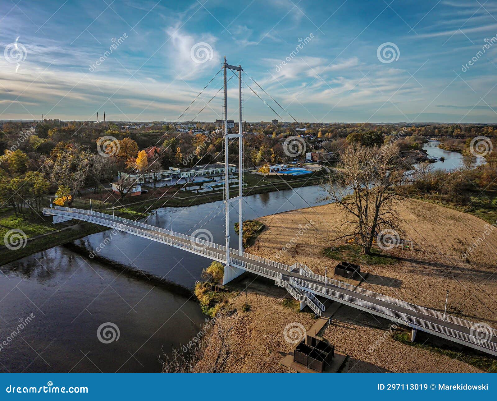 White Bridge in Sieradz on the Warta River, Poland. Stock Image - Image ...