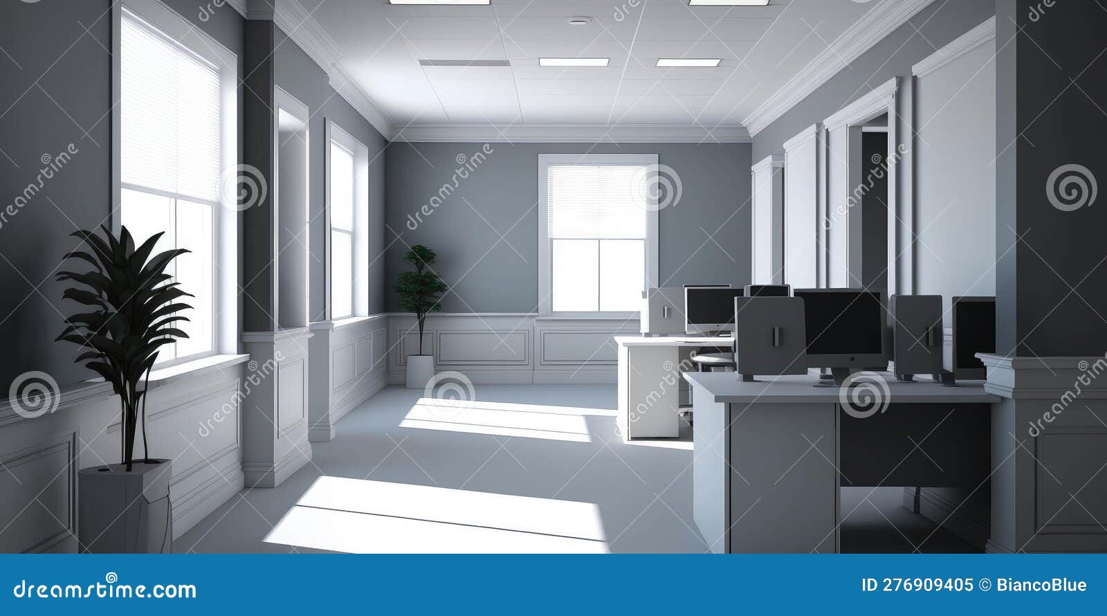 White and Bright Office Workplace Interior Design Stock Illustration ...
